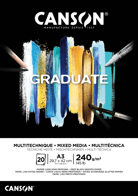Mixed Mediapapier Canson Graduate Mixed Media 20Vel 240GR A3 Zwart ...
