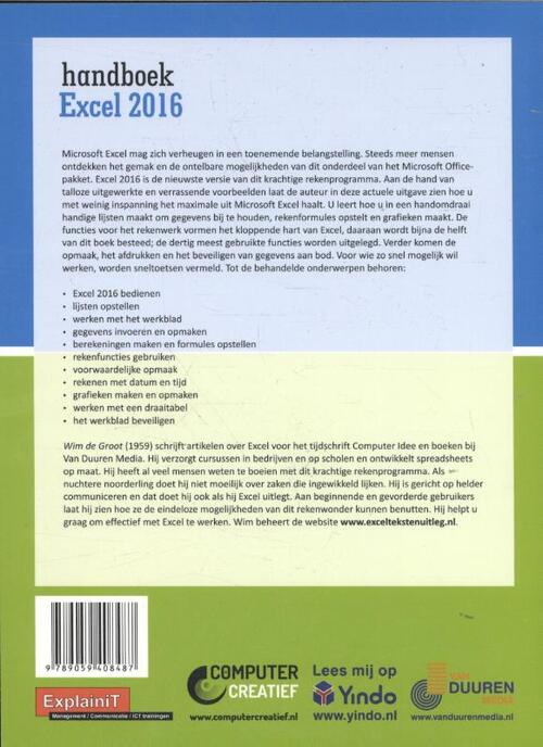 Handboek Excel 2016, Wim de Groot | Boek | 9789059408487 | Bruna